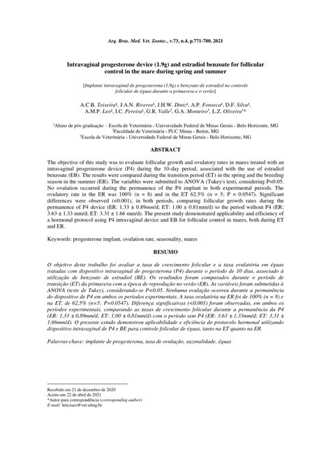 Pdf Intravaginal Progesterone Device 19g And Estradiol Benzoate For Follicular Control In