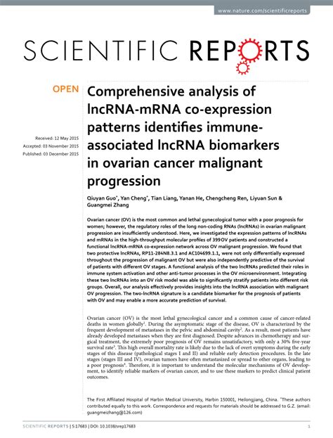Pdf Comprehensive Analysis Of Lncrna Mrna Co Expression Patterns Identifies Immune Associated