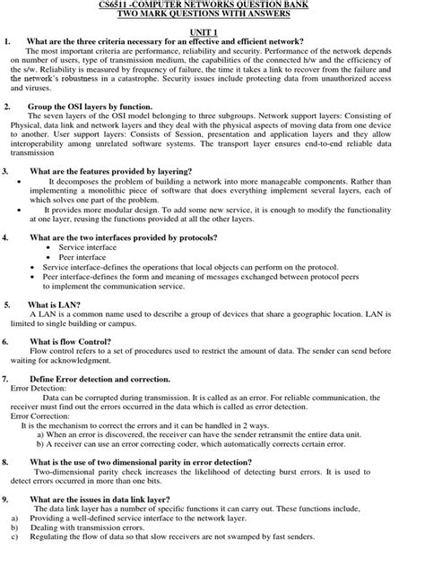 Data Communication Question Bank Pdf Computer Network Transmission Control Protocol