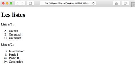 création de listes en html