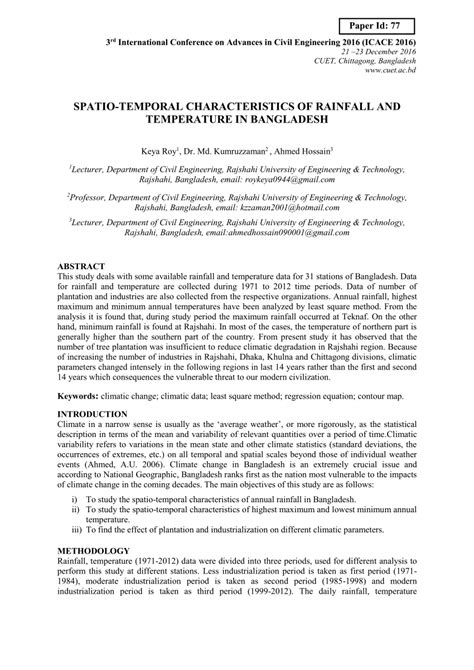 Pdf Spatio Temporal Characteristics Of Rainfall And Temperature In Bangladesh