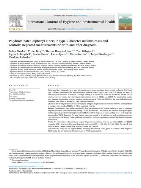 Pdf Polybrominated Diphenyl Ethers In Type 2 Diabetes Mellitus Cases And Controls Repeated