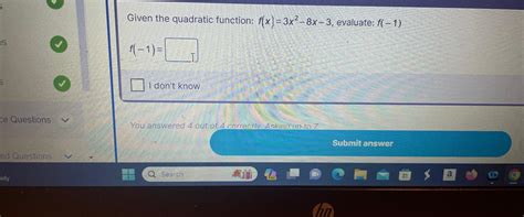 Solved Given The Quadratic Function F X 3x2 8x 3