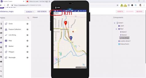 calcular distância no mapa kodular app inventor lips cell