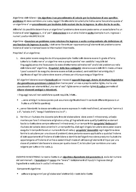 Algoritmo Appunti Algoritmi Informatica Algoritmo Definizione Un