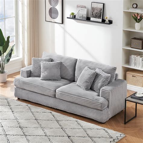 Latitude Run® Corduroy Sofa With 4 Matching Toss Pillows Sleek Design