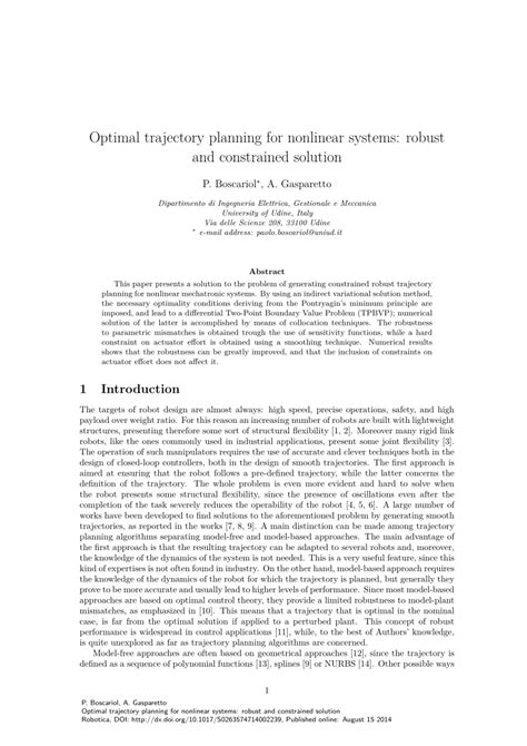 Pdf Optimal Trajectory Planning For Nonlinear Systems Robust And