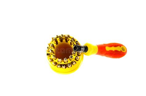 Screwdriver Set With The Different Bits Isolated On White Stock Image Image Of Construction