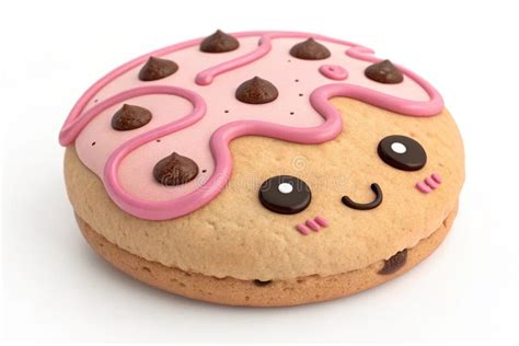 Cute Kawaii Chocolate Chip Cookie With Pink Icing Generated By Ai