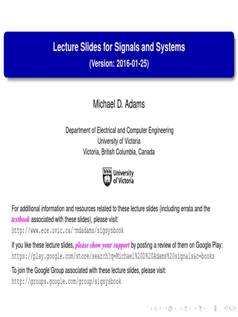Lecture Slides For Signals And Systems 20160125 Pdf License Function Mathematics