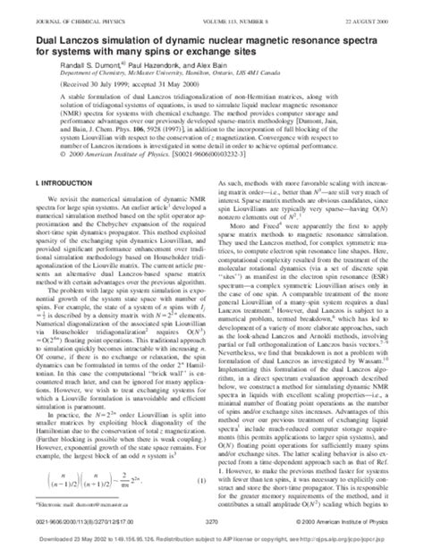 Pdf Dual Lanczos Simulation Of Dynamic Nuclear Magnetic Resonance Spectra For Systems With