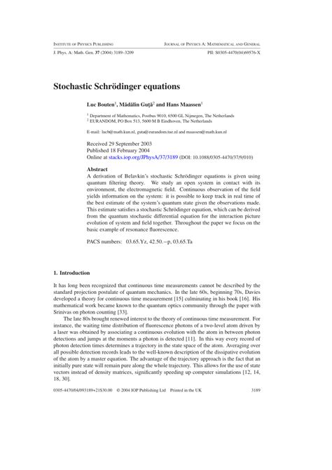 Pdf Stochastic Schrödinger Equations