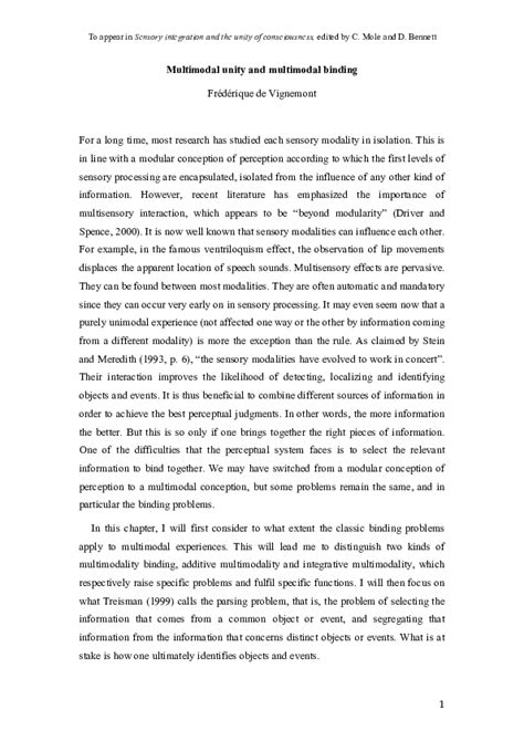 Pdf Multimodal Unity And Multimodal Binding