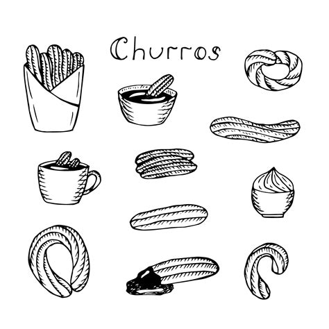 Premium Vector Churros Dessert Set Vector Illustration Hand Drawing