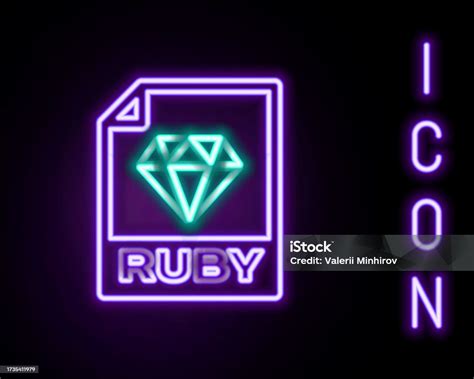 빛나는 네온 라인 루비 파일 문서 검은 색 배경에 격리 된 루비 버튼 아이콘을 다운로드합니다 루비 파일 기호입니다 다채로운 개요 개념 벡터 Crash Site에 대한 스톡