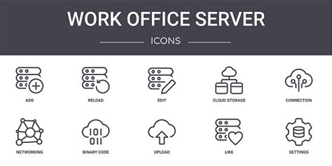 작업 사무실 서버 개념 라인 아이콘 설정 다시로드 클라우드 스토리지 네트워킹 업로드 설정 연결 편집과 같은 웹 로고 Ui Ux에