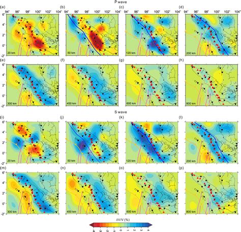 Map Views Of The P‐ And S‐wave Velocity Anomalies At Eight Depths The