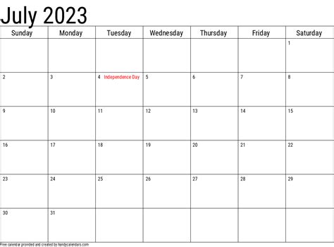 July 2023 Calendar Handy Calendars