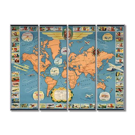 Вінтажна карта Рейси авіамаршрути світу 4 модуля 90x135 см • Краща ціна в Києві Україні