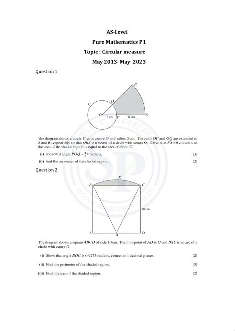 Questions Of Circular Measure From As Level Pure Math Paper