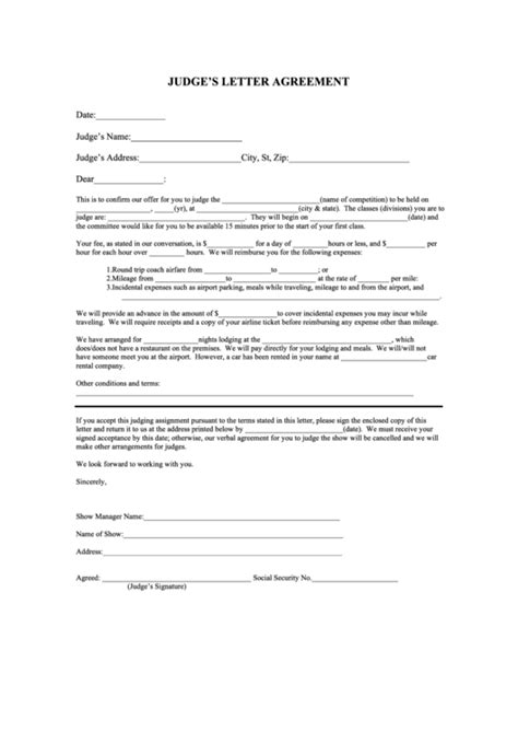Judge S Letter Agreement Printable Pdf Download