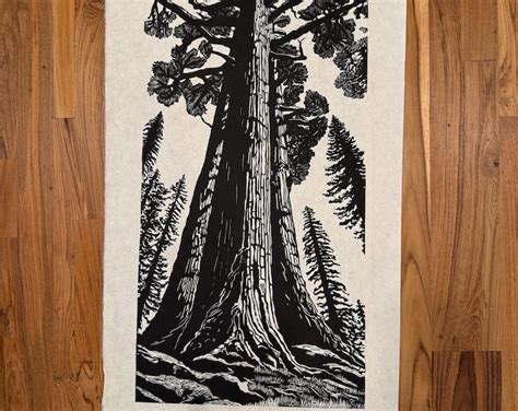 A Redwood Forest Giant Linocut Tree Print Etsy