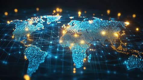 Global Network Connections On World Map With Digital Technology And