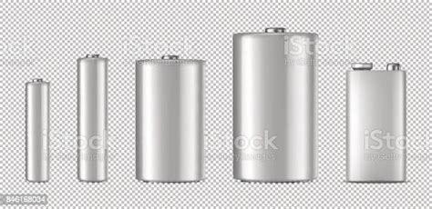 벡터 현실적인 백색 알칼리 Batteriy 아이콘 세트입니다 부하 크기aaa Aa C D P P 3입니다 브랜딩 이랑에 대 한