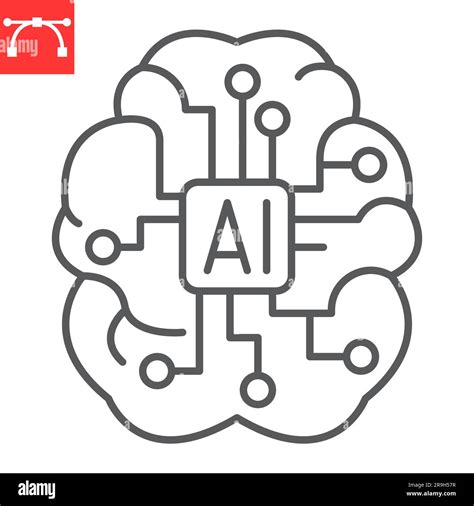 Ai Brain Line Icon Technology And Artificial Intelligence Human Brain With Microchip Vector