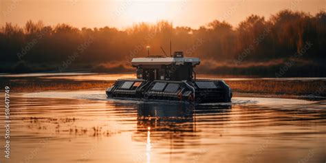 Robotic Solar Energy Farm International Water Day Concept Robotic Boat Powered By Solar Panels