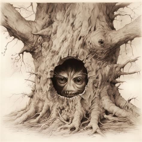 Premium AI Image A Drawing Of A Tree With A Face That Has A Face On It