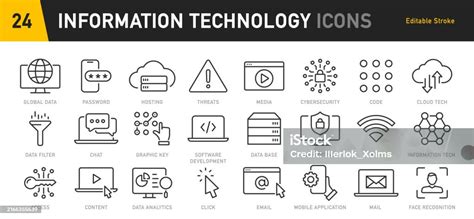 Information Technology Web Icon Set In Line Style Network Web Design