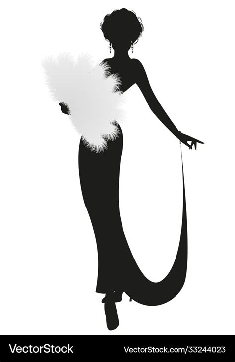 Silhouette Elegant Lady Dressed In Retro Style Vector Image