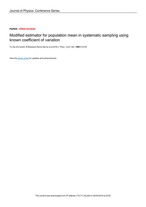 Pdf Modified Estimator For Population Mean In Systematic Sampling Using Known Coefficient Of