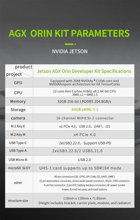 Nvidia Jetson Agx Orin Official Developer Kit 32gb 275 Tops Carrier Core Board Module Embedded