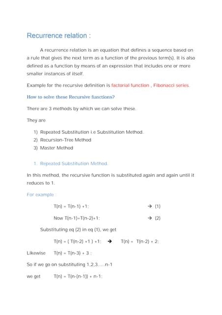 Recurrence Relation Pdf Programming Languages Computing