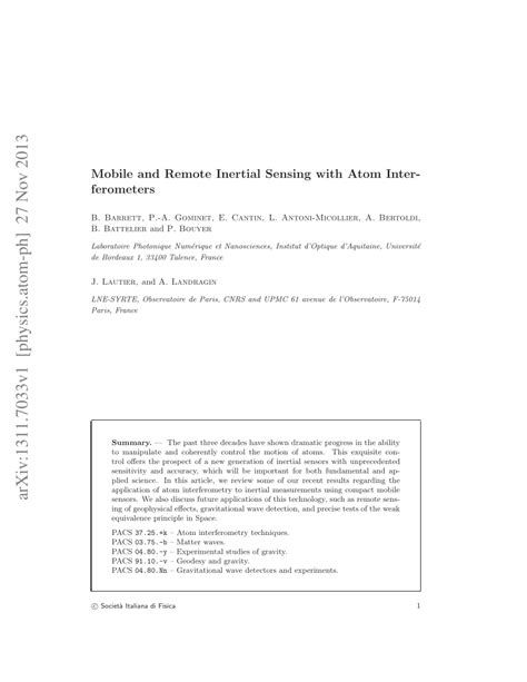 Pdf Mobile And Remote Inertial Sensing With Atom Interferometers