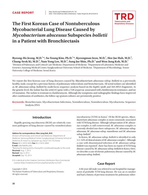 Pdf The First Korean Case Of Nontuberculous Mycobacterial Lung Disease Caused By Mycobacterium