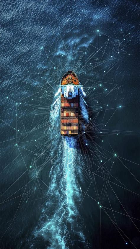 Aerial View Of Container Ship With Network Overlay Stock Illustration Illustration Of Network