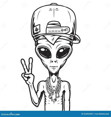 Alien Fashionable Vintage Sketch Monochrome Stock Vector Illustration Of Alien Monochrome