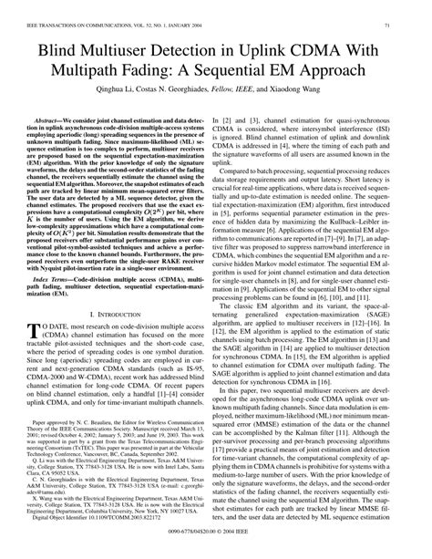 Pdf Blind Multiuser Detection In Uplink Cdma With Multipath Fading A