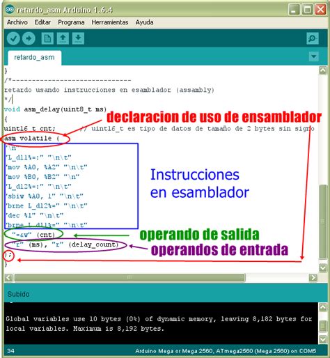 mi código usar asm esamblador en un sketch de programación para arduino