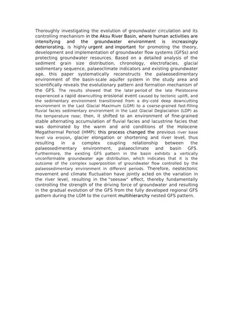 Pdf Evolution Of The Groundwater Flow System Since The Last Glacial Maximum In The Aksu River