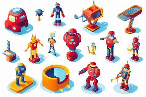 Robot Different Robots Machines Set Premium AI Generated Vector
