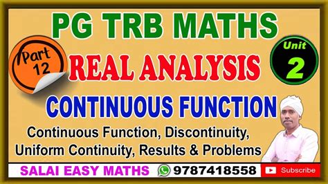 Pg Trb Maths Unit 2 Real Analysis Part 12 Continuous Functions Detailed Explanations