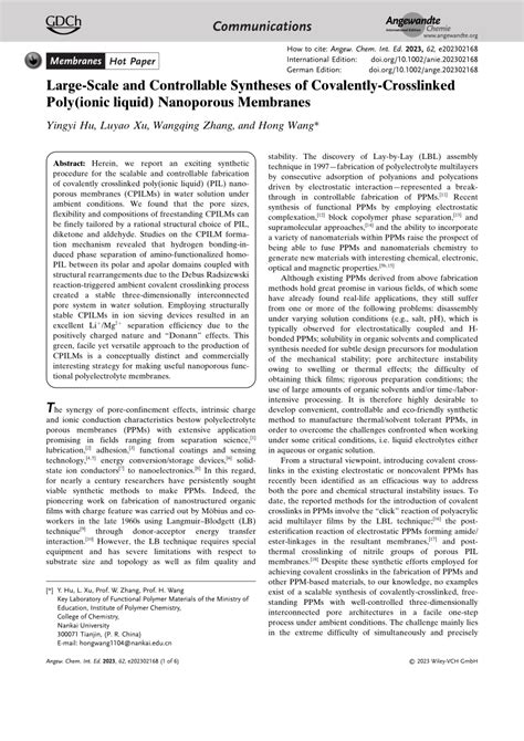 Large‐scale And Controllable Syntheses Of Covalently‐crosslinked Poly Ionic Liquid Nanoporous