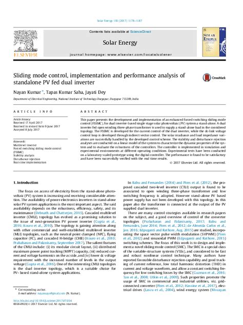 Pdf Sliding Mode Control Implementation And Performance Analysis Of Standalone Pv Fed Dual