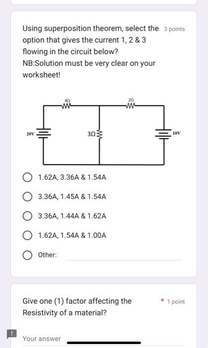 Solved Using Superposition Theorem Select The 3 Points
