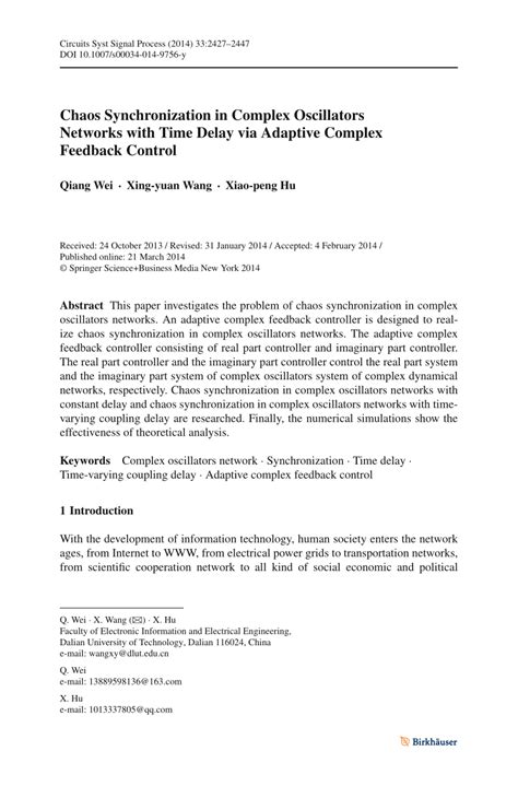 Pdf Chaos Synchronization In Complex Oscillators Networks With Time