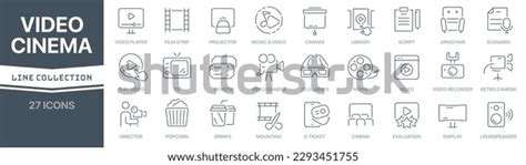 Video Cinema Linear Signed Icon Collection Stock Vector Royalty Free